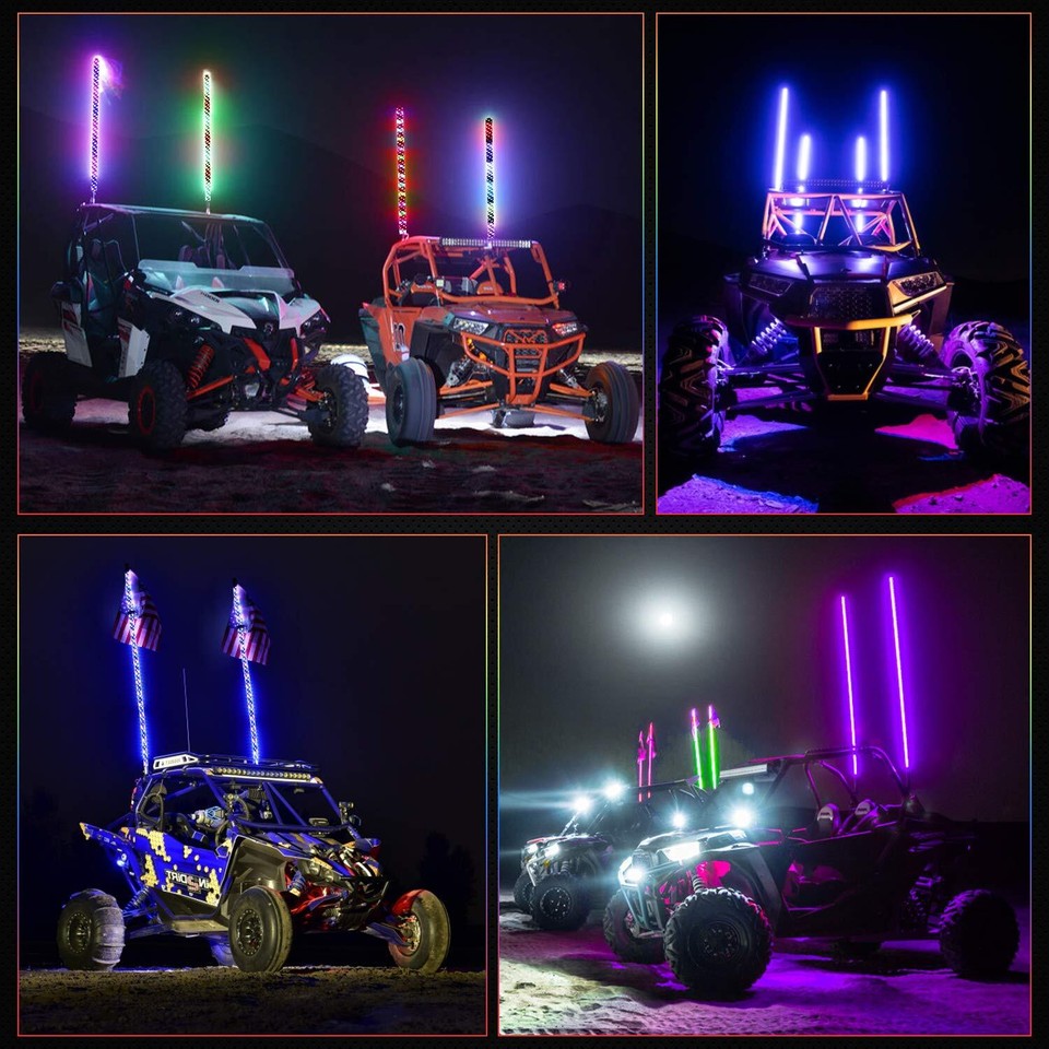 Pair 3FT LED Lighted Antenna Whip Lights w/Mount Bracket For ATV UTV ...