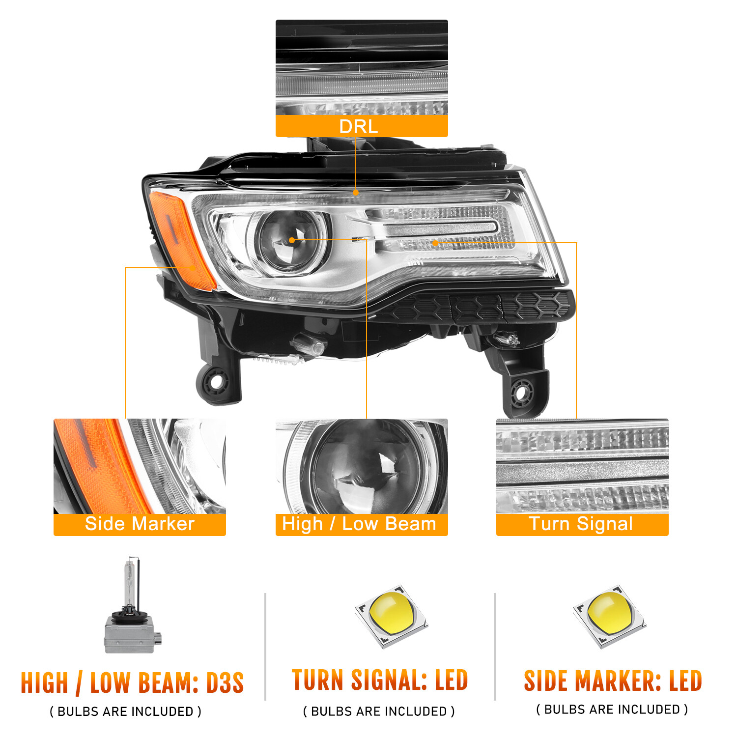 For 2016-2021 Jeep Grand Cherokee Xenon HID Headlight Right Passenger ...