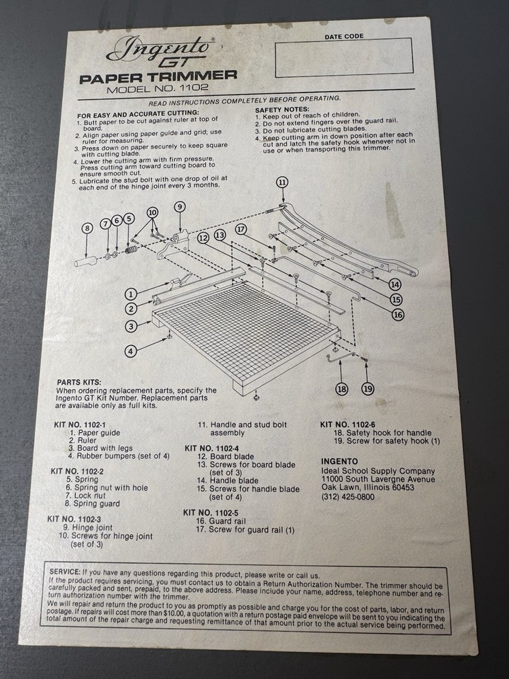VINTAGE Ingento GT #1102 12" Cast Iron Wood Guillotine Paper Cutter ...