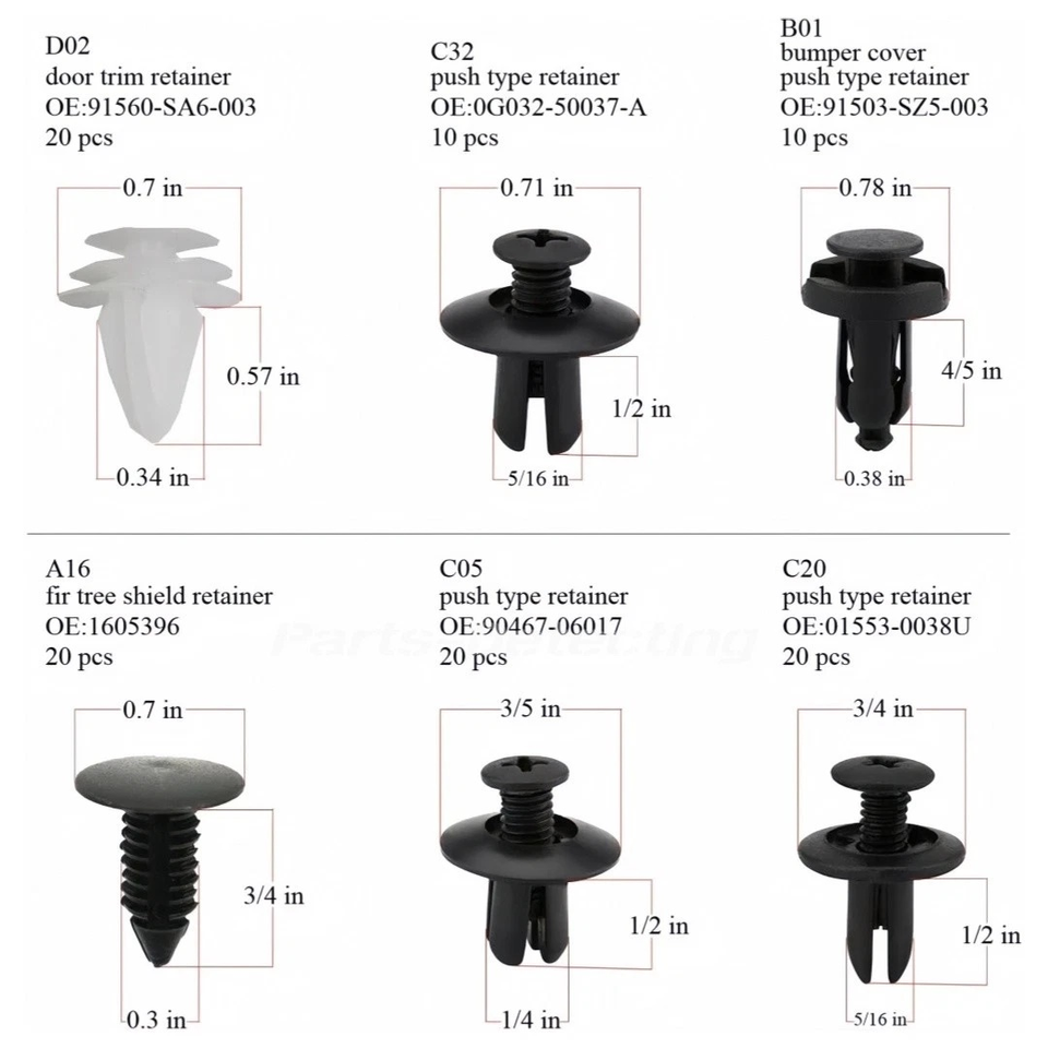 For Nissan Fastener Box Set 6 Sizes Bumper Fender Liner Push Type ...