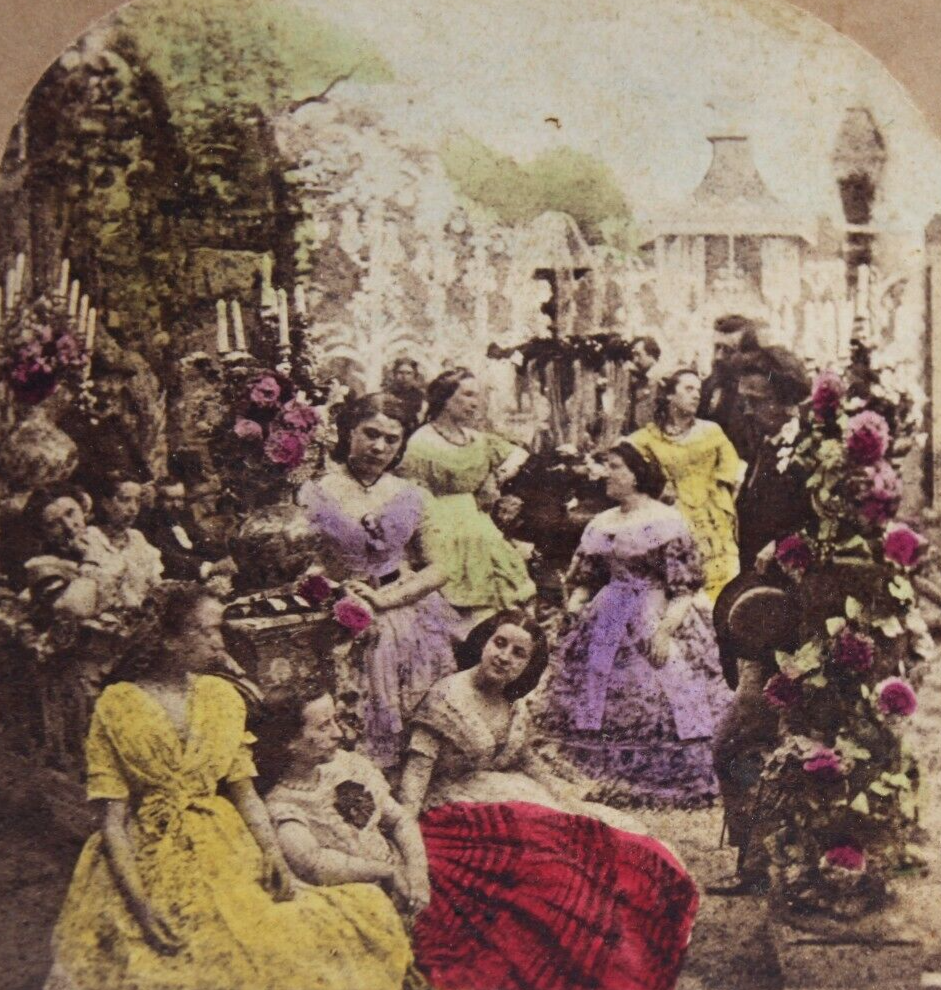 Stereoview Love Among The Roses Hand Tinted Women w/ Suitor in Garden ...