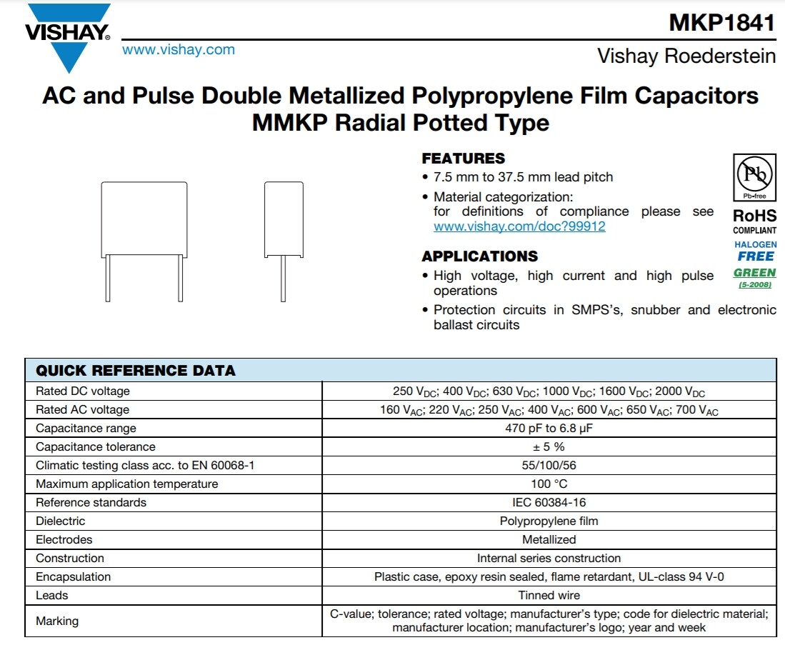 3pcs - ERO MKP1841 0.1uF 400V 10% pitch:15mm Pulse Double Metallized ...