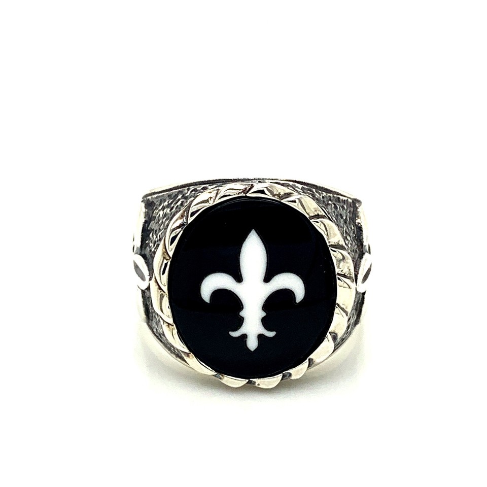 925 Sterling Silver White Fleur De Lis Signet Ring Sz 9 | eBay