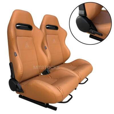 2 X TANAKA TAN PVC LEATHER RACING SEATS RECLINABLE + SLIDERS FITS FOR ...