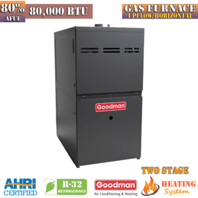 Goodman Gas Furnace 80% AFUE 80000 BTU Upflow/Horizontal Two Stage R32 ...