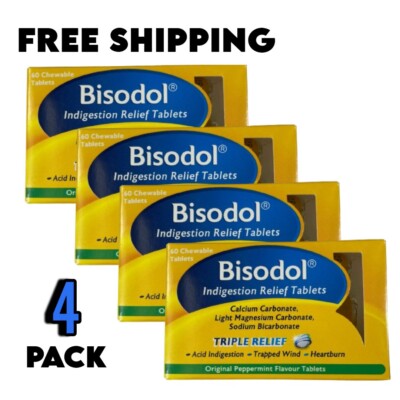 4 X Bisodol Original Peppermint Flavour Chewable Tablets 60 Count | eBay