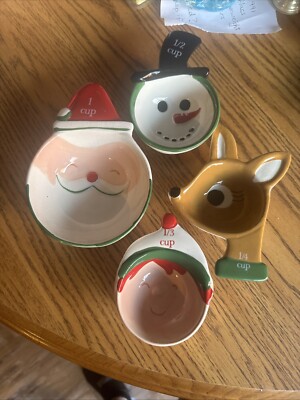 Sleigh Bell Bistro Christmas Measuring Cups 4 Piece Elf Snowman ...