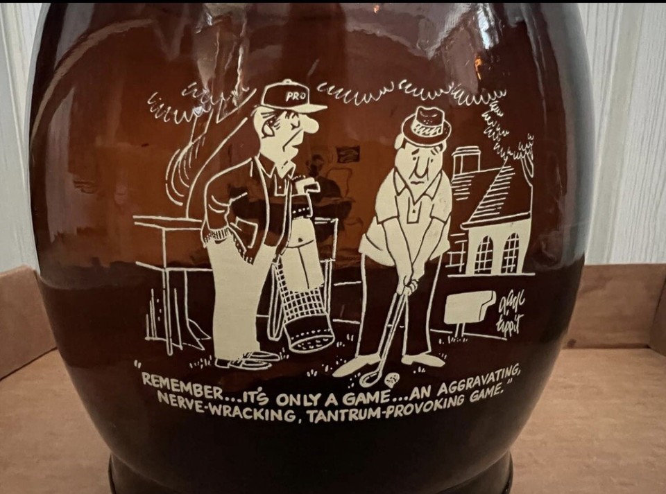 Vintage Siesta Ware - Golf Themed Brown Glass Cookie Jar with Wooden ...