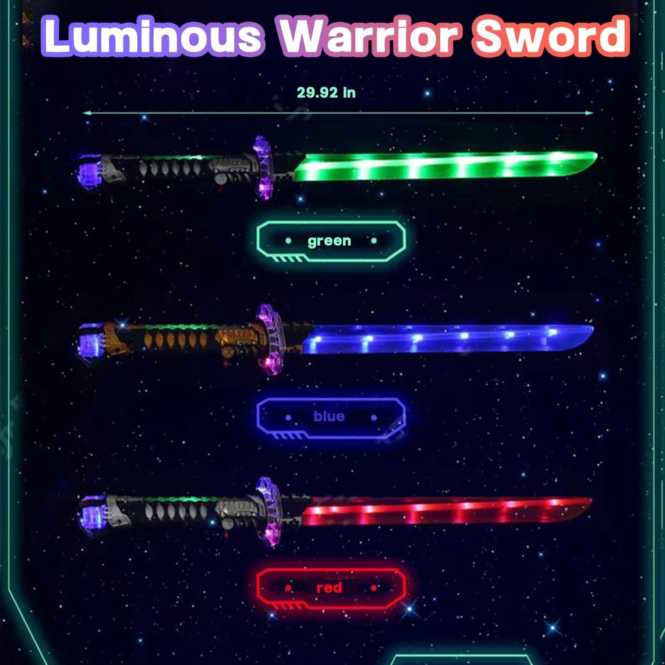 3PC Ninja LED Light Up Sword 26 Inch Motion Activated Toy Sword with ...
