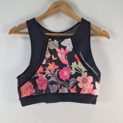 Billabong womens crop top size 14 surf wear black floral stretch swim ...