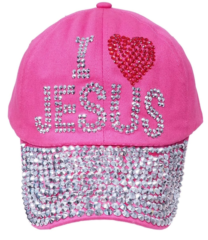 "I LOVE JESUS" Bling Rhinestones Solid Color Baseball Cap Curved Visor ...