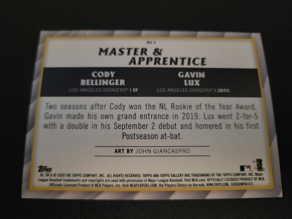 2020 Topps Gallery Master & Apprentice Gavin Lux / Cody Bellinger MA-4 ...