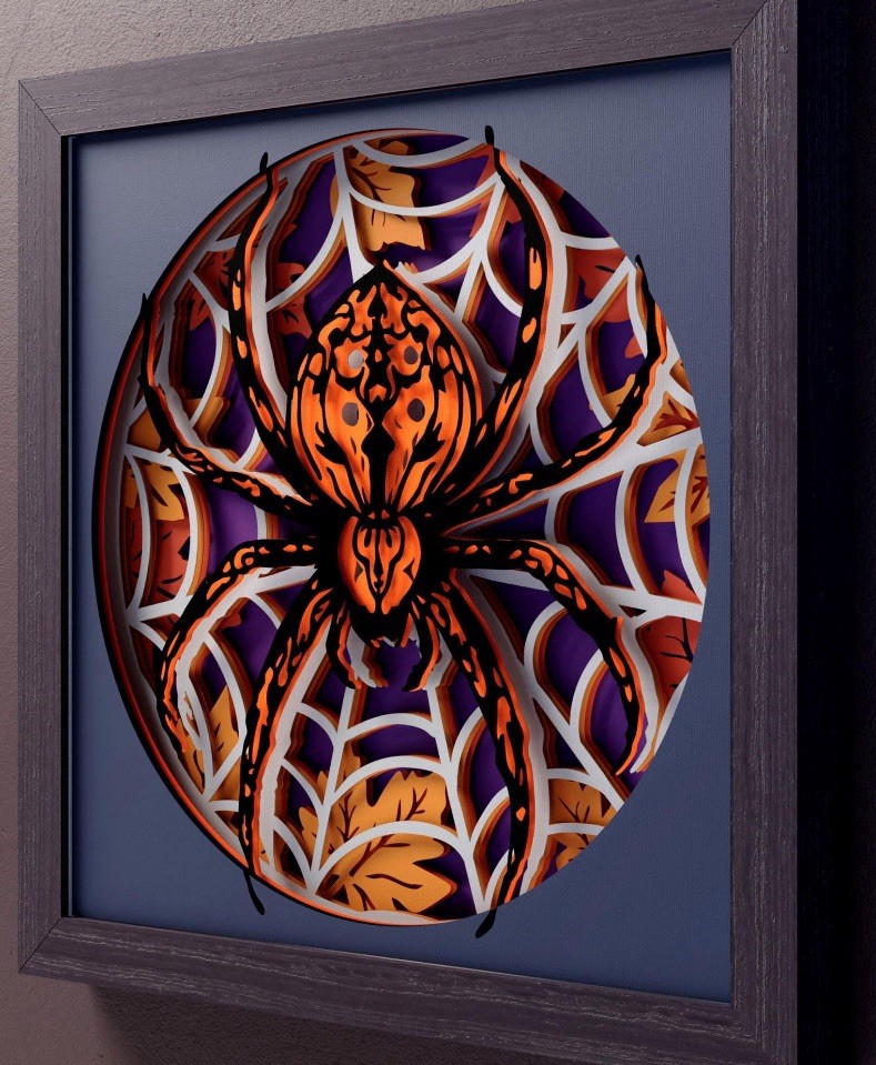 8x8 3D Layered Halloween Spider In Web With Fall Leaves Shadow Box | eBay