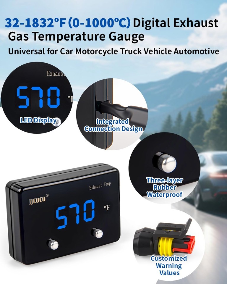 JJCOCO Exhaust Gas Temperature EGT Gauge 1832 ℉ Pyrometer Kit - LED ...
