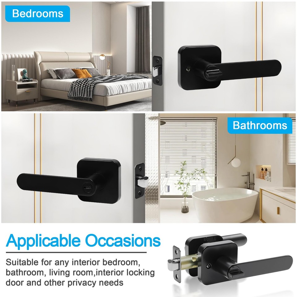 Black Interior Privacy Door Levers, Privacy Door Handle Set Moden ...