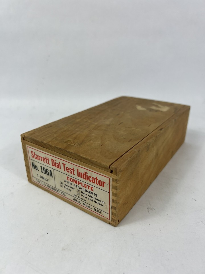 Vintage Starrett No. 196A Dial Test Indicator w/ Attachments Wood Case ...