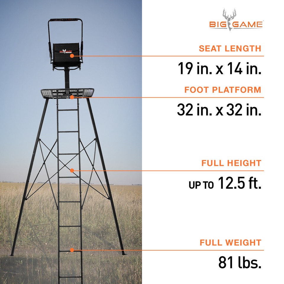 Big Game Apex 12.5 Foot Tripod Stand, Deer Hunting Ladder with Rotating ...