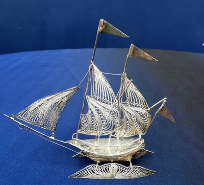 Superb Vintage Silver Filigree Sailing Ship Model | eBay UK