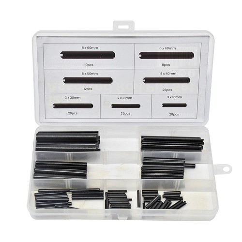 120x ROLL PIN ASSORTMENT SET PINS SPRING TENSION C POPULAR SIZES + CASE ...