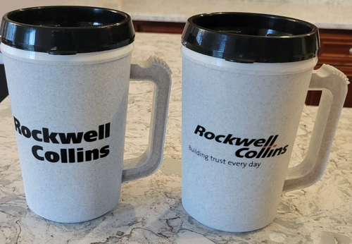 2 Vintage Rockwell Collins Mug Cup with Lid ESD Safe 2 Versions Lot of ...