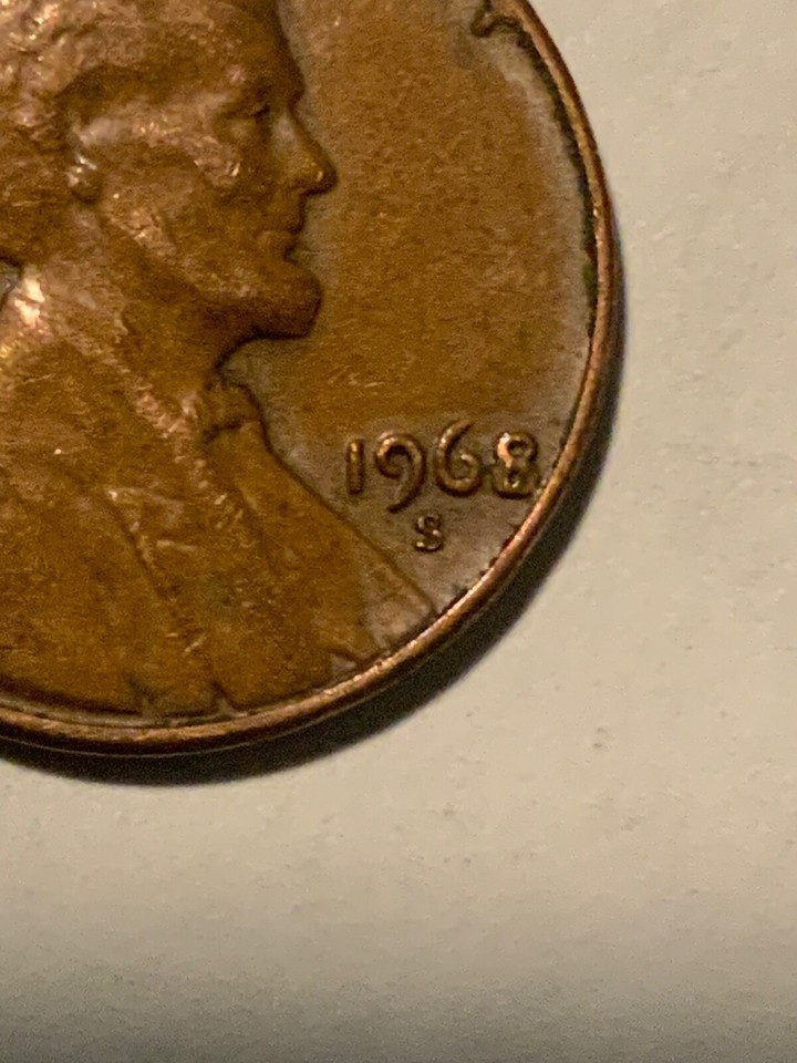 1968 S Lincoln Penny with Error on Top Rim, and "L" in Liberty Heavy On ...