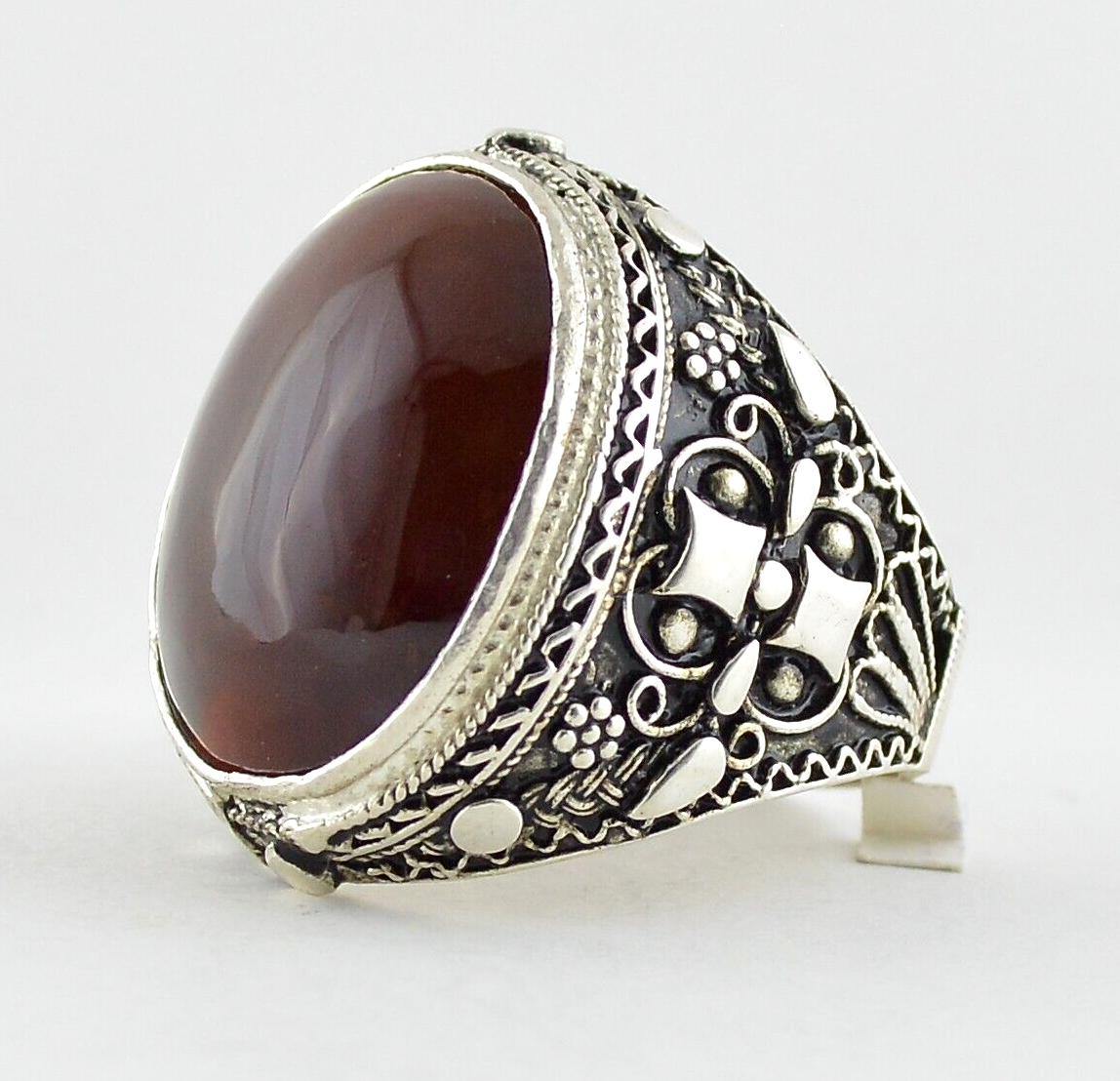 RARE Yemeni Dark Red Saffron Aqeeq Agate Islamic Charm Silver Men Ring ...