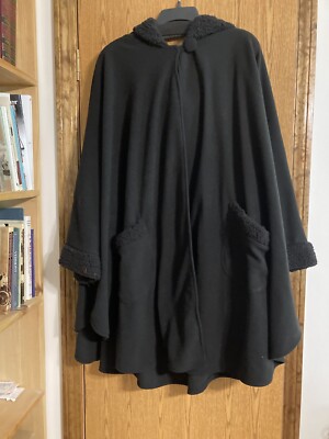 Le Moda Black Hooded Cape One Button Front One Size with Gloves New | eBay