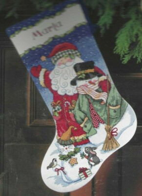 SANTA & SNOWMAN STOCKING--Christmas--Snowcat--Bunny--Counted Cross ...