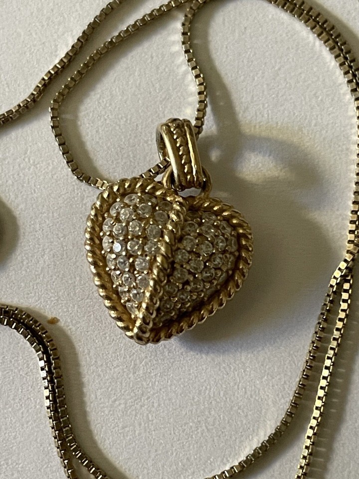 Judith Ripka Sterling Silver Gold Vermeil 925 CZ Heart Pendant W ...