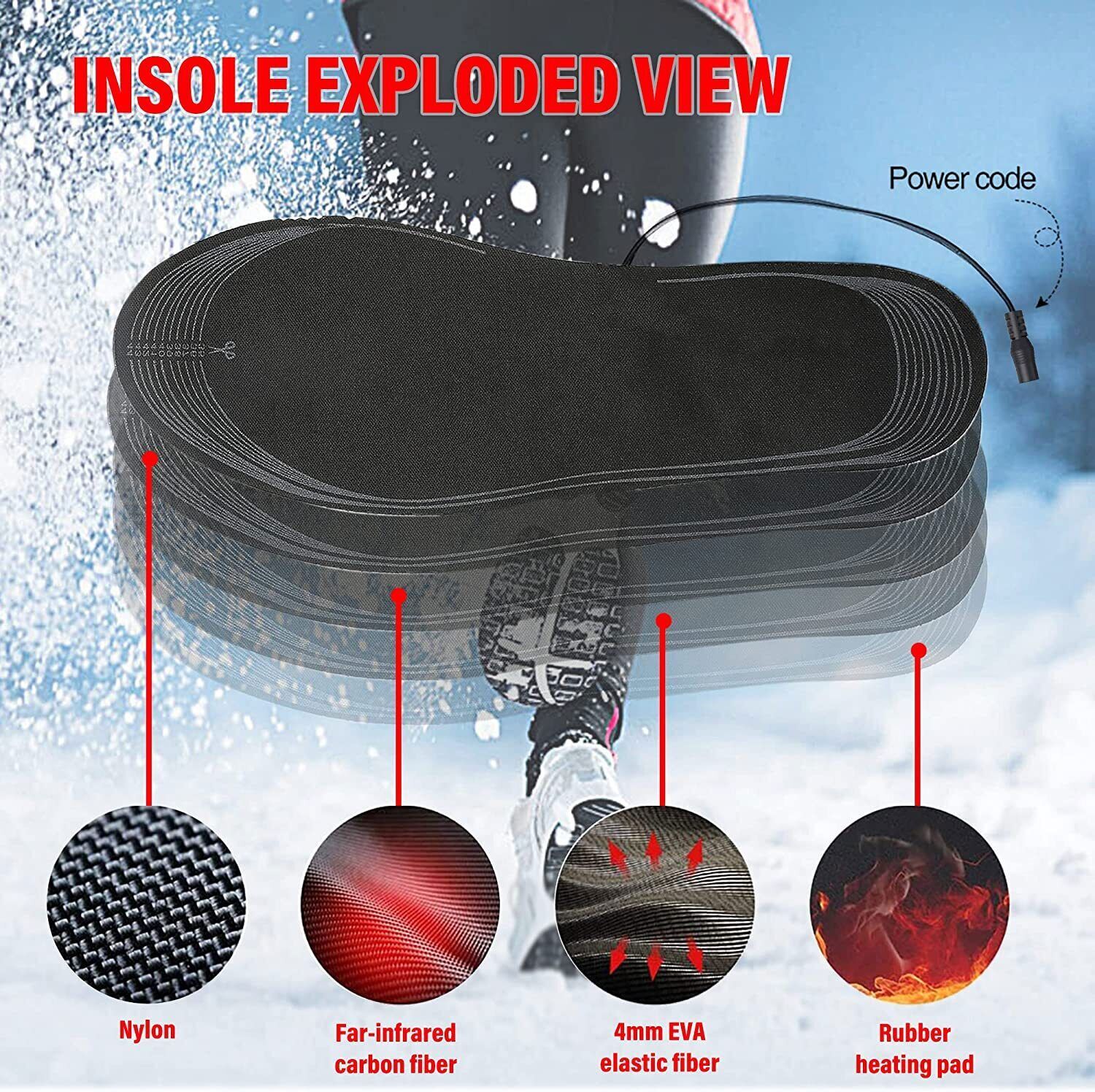 Electric Heated Shoes Insoles Socks Charging Winter Warming USB ...