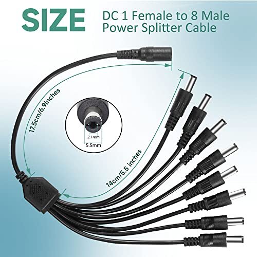2 Pack 1 to 8 Way DC Power Splitter Cable 1 Female to 8 Male DC Black ...
