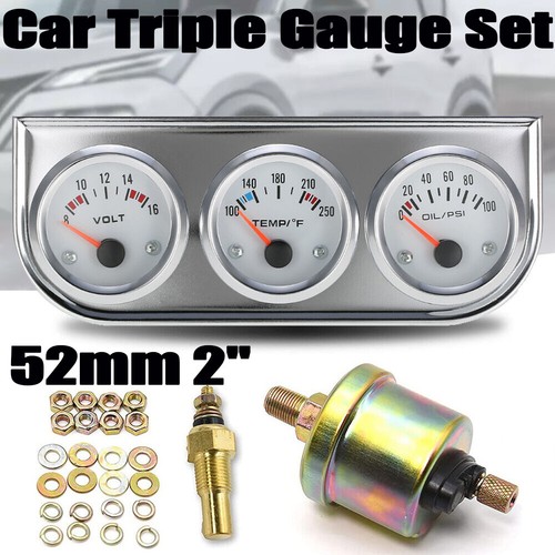 3in1 52mm 2" Chrome Car Triple Gauge Set Kit Water Temp Oil Pressure ...
