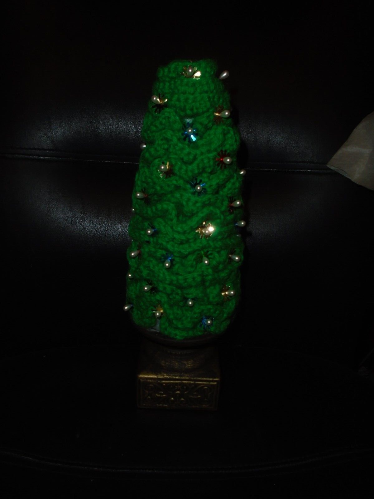 VINTAGE HANDMADE DECORATED STYROFOAM CHRISTMAS TREE ON PEDESTAL ...
