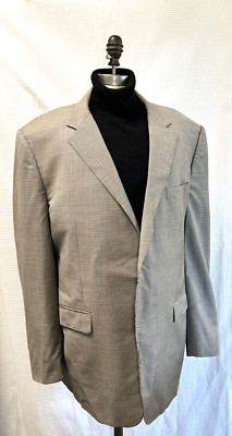 SAMUELSOHN 120S WOOL BEIGE CHECK Mens Blazer Sport Coat Jacket 51 LONG ...
