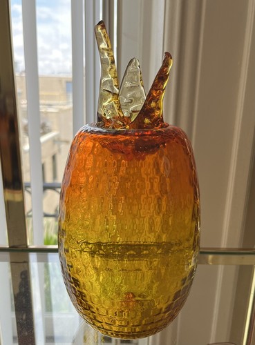 Vintage Blenko Wayne Husted Tangerine Amberina Hand Blown Pineapple 10 ...