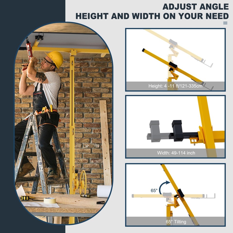 Drywall Lift Rolling Panel Hoist Jack Lifter Adjustable 11FT Drywall ...