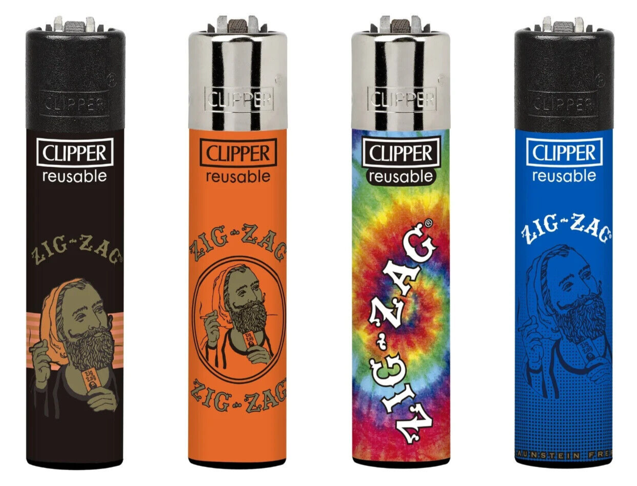 Set of 4 Clipper Classic Large Reusable Lighters Zig Zag Collection ...