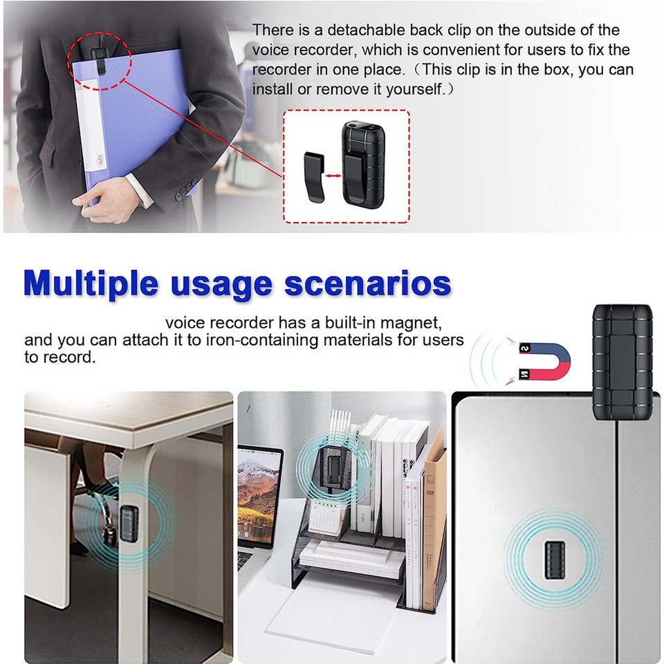 500 Hrs Mini Spy Voice Activated Recorder Digital Audio Magnetic 64GB ...