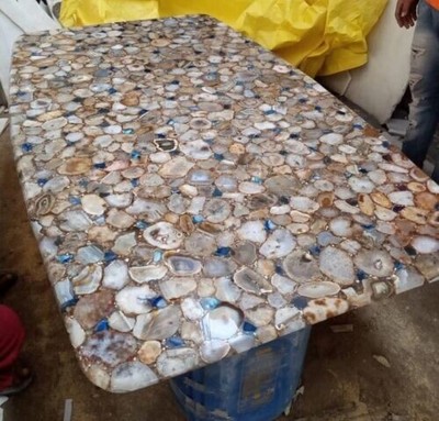 60" x 36" Mix Agate Center Table / Counter Top Handmade Natural Stones ...