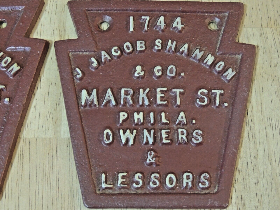 (3) Antique 1744 Market St. Cast Iron Business Keystone Wall Plaques ...