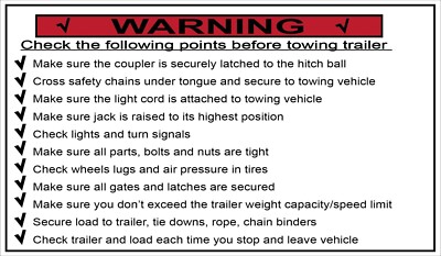 Trailer Towing Check List Great for Rental Safety (Pair) Stickers P972 ...