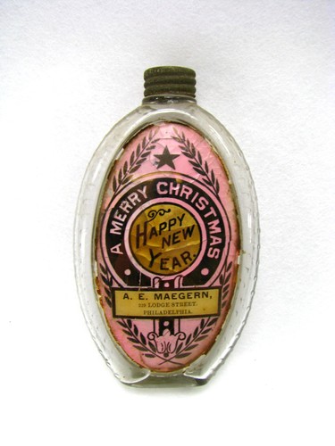 Antique Pre-Prohibition Merry Christmas Whiskey Flask LUG Label Under ...