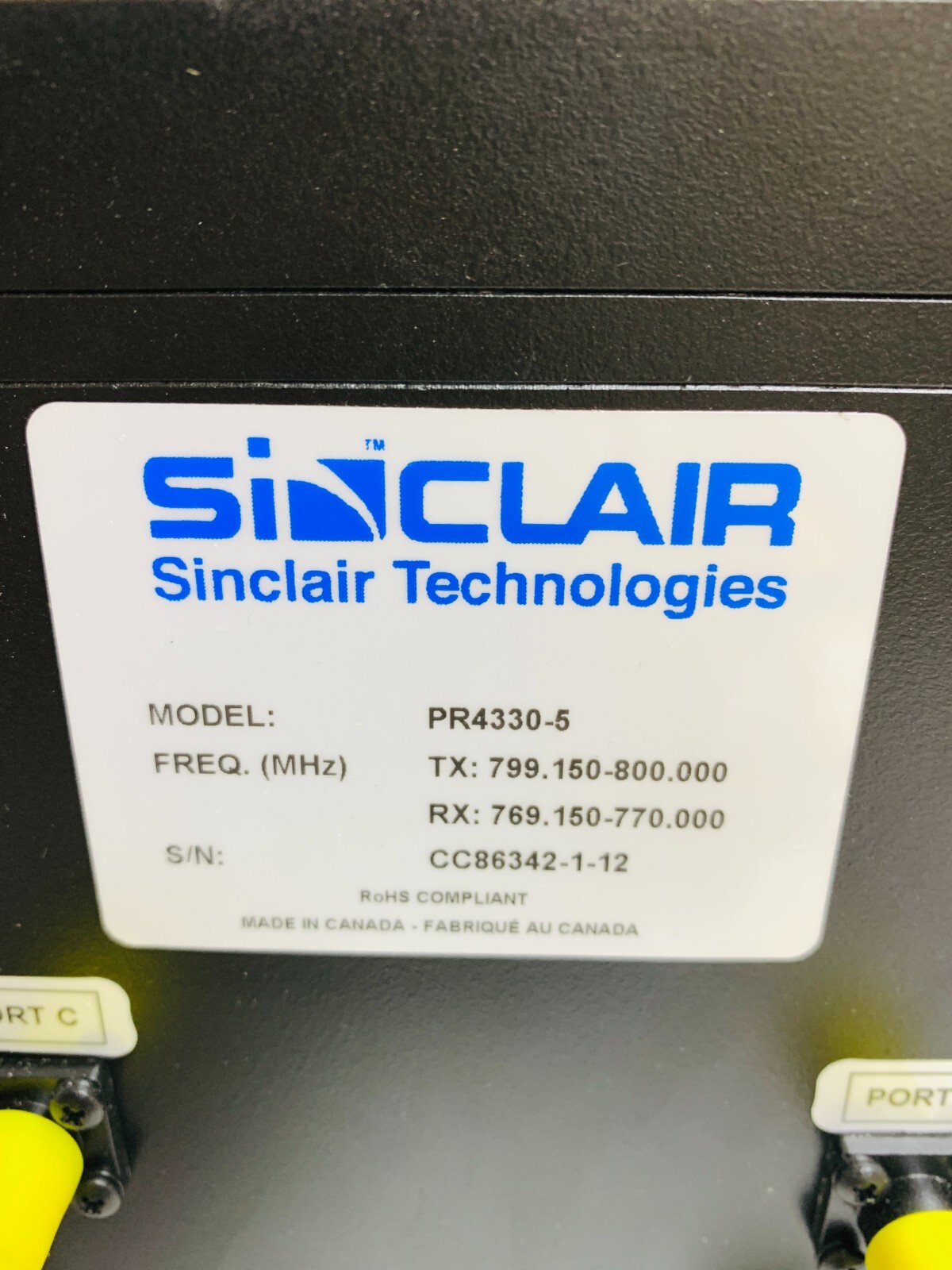SINCLAIR Duplexer PR4330-5 Frequency TX 799.150-800 RX 769.150-770. for ...