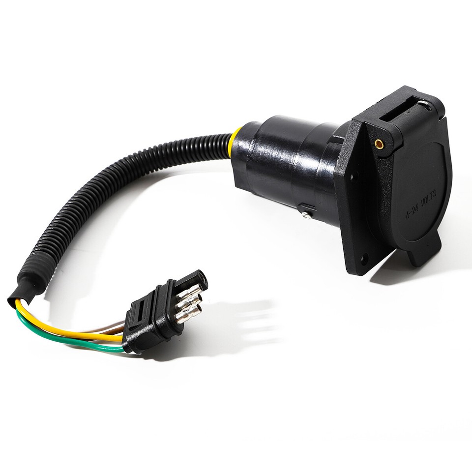 Flat 4 Pin to 7 Way Blade RV Trailer Plug Adapter Tow Truck Light ...