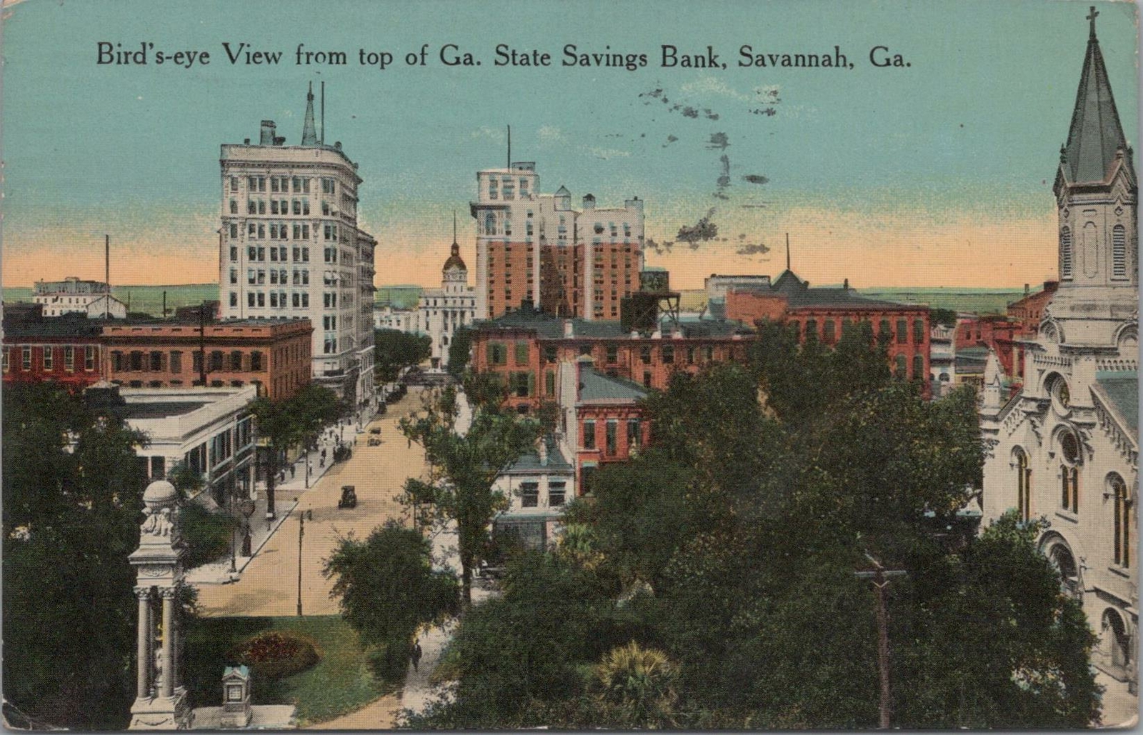 Postcard Bird's Eye View from Top of GA State Savings Bank Savannah GA ...
