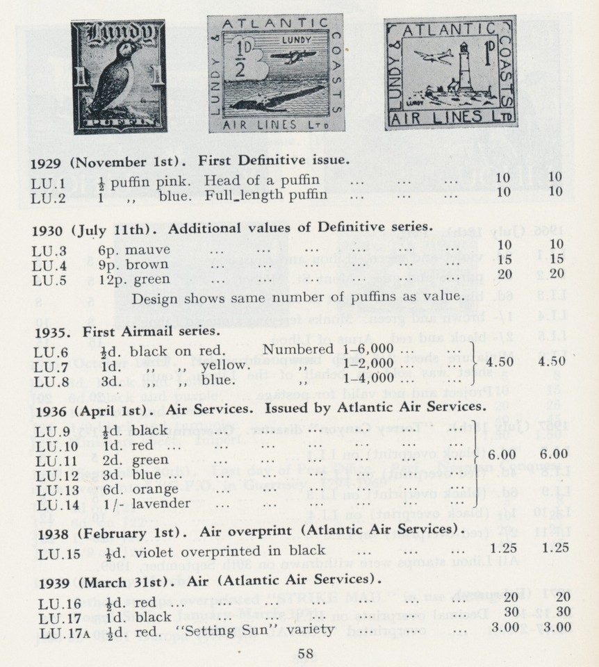British Local Stamps Lundy Island 1942 Puffins MNH From Mini Sheet LU ...
