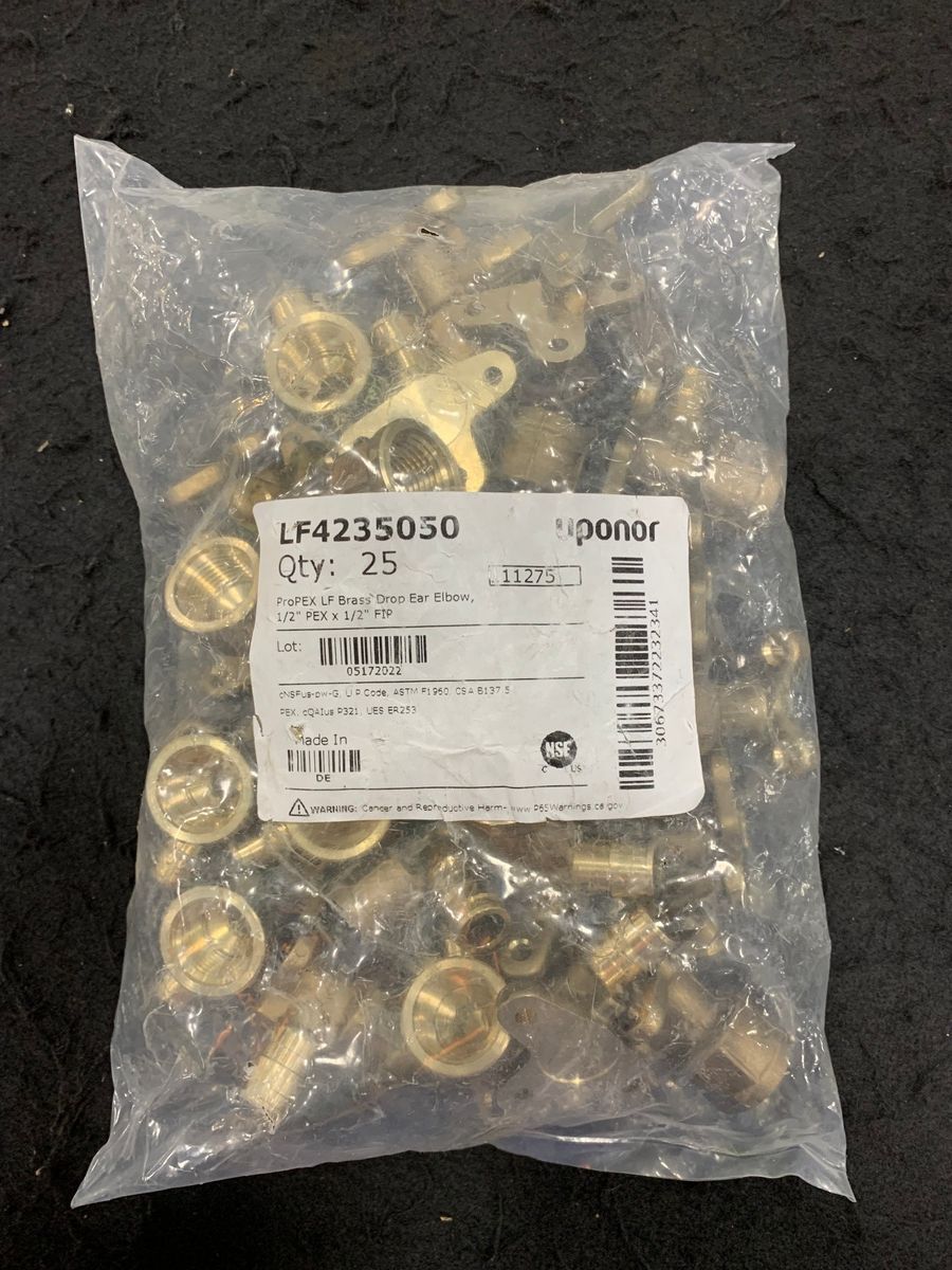 UPONOR LF4235050 ProPEX LF Drop Ear Brass Elbow, 1/2" PEX x 1/2" FIP ...