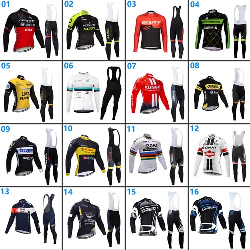 Men's Team Long Sleeve Cycling Jersey Suit MTB Bike Bib Gel Pant Jersey ...