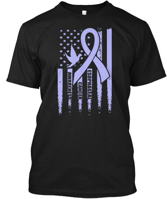Esophageal Cancer Usa Flag Periwinkle Ribbon And T-Shirt Made in USA S ...