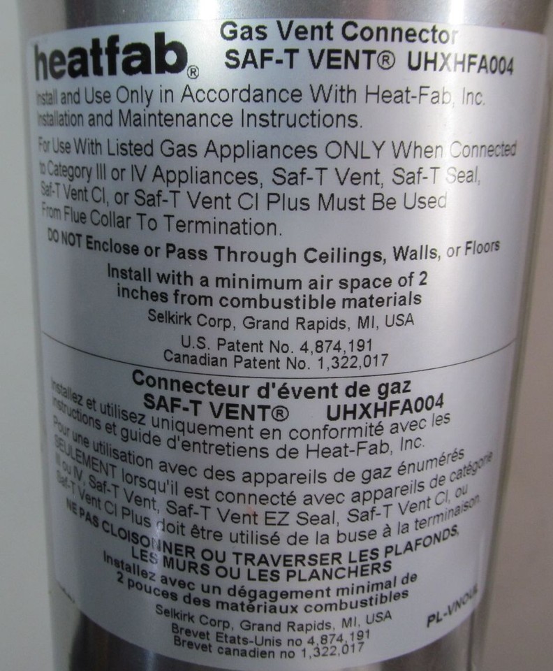 HEATFAB UHXHFA004 APPLIANCE ADAPTER 4in GAS SAF-T VENT FOR HAYWARD POOL ...